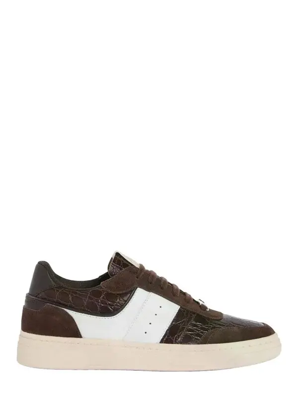 GIUSEPPE ZANOTTI Low-top Velour And Croc-effect Leather Sneakers - Brown