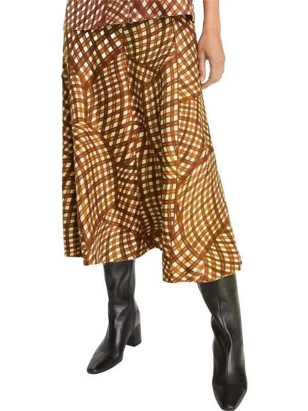 Tory Burch Abstract-pattern Print Silk Pleated Skirt - Brown