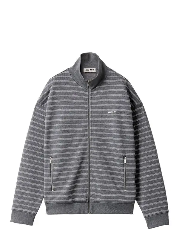 Miu Miu Striped Cotton Fleece Jacket - Gray/white