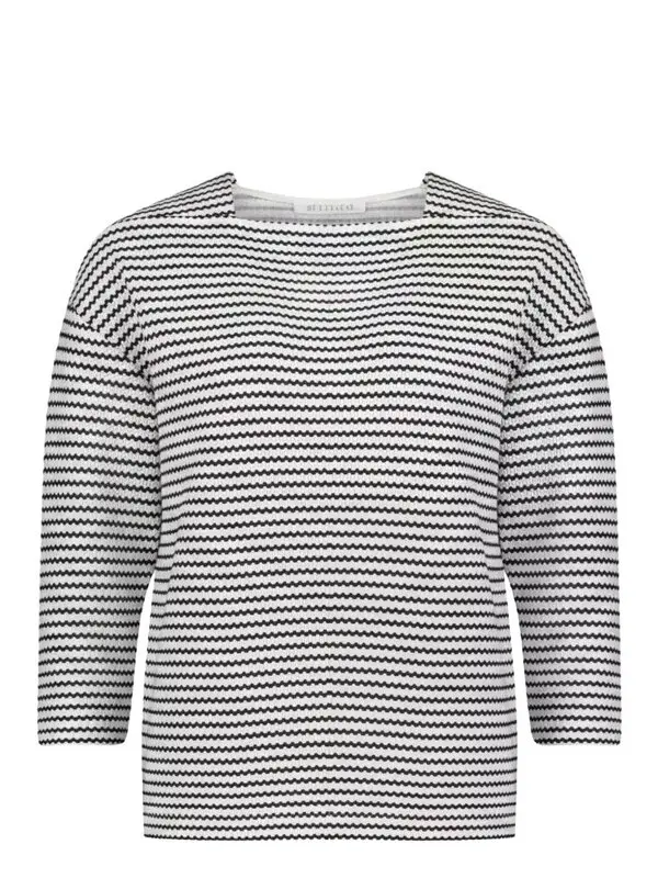BETTY & CO Patterned Square-neck Long-sleeve Top - Black