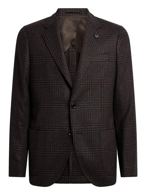LARDINI Virgin Wool-cashmere Check Blazer - Brown