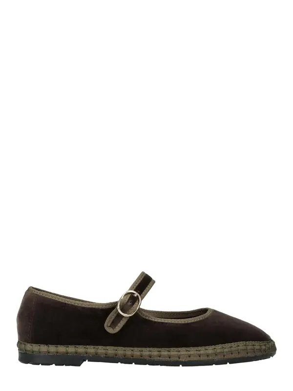 FLABELUS Velvet Mary Jane Flats - Brown