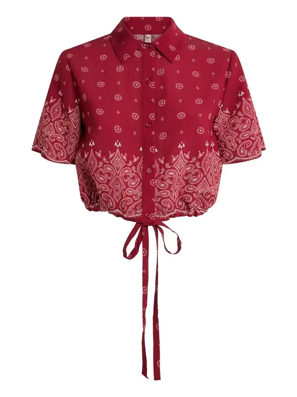 Devon Windsor Bandana Print Cropped Rosie Shirt - Red