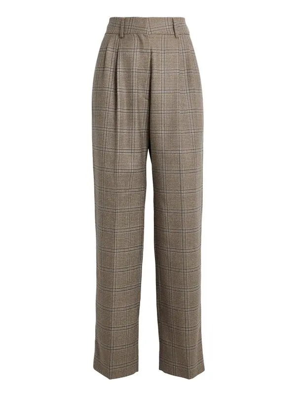 BLAZÉ MILANO Virgin Wool Check Fox Tailored Trousers - Beige