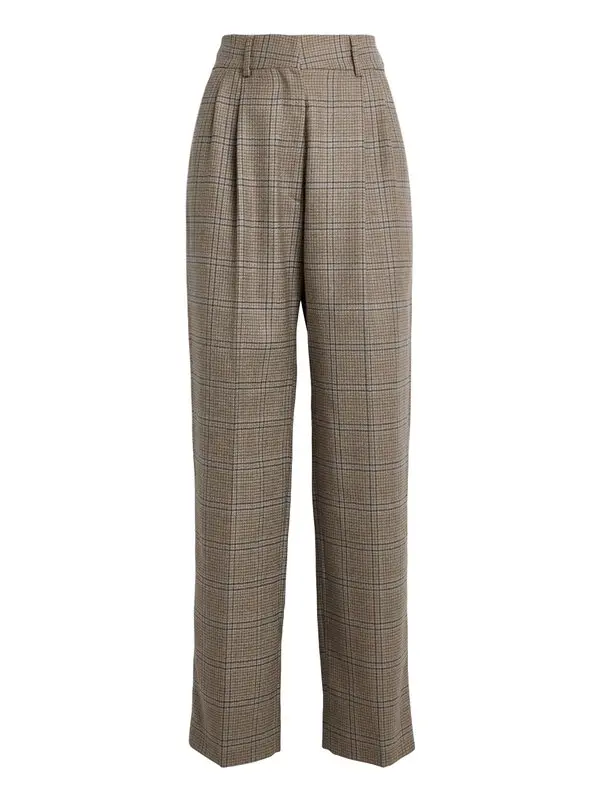 BLAZÉ MILANO Virgin Wool Check Tailored Trousers - Beige