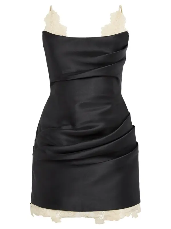 DE LA VALI Lace-trim Kasai Mini Dress - Black