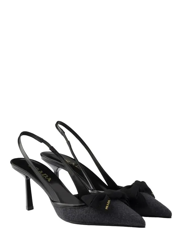 Prada Cashmere Bow-detail Slingback Pumps 75 - Grey