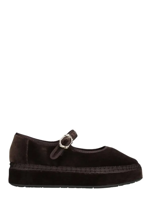 FLABELUS Velvet Double Mary Jane Flats - Brown