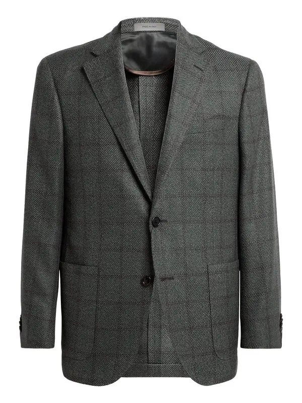 Corneliani Virgin Wool-silk-cashmere Check Blazer - Green