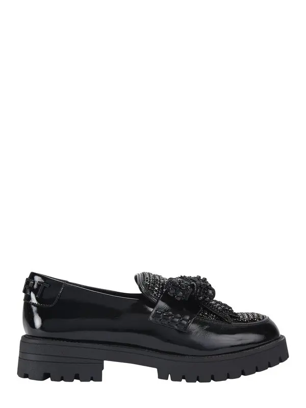 Kurt Geiger Leather Embellished Bow Loafers - Black