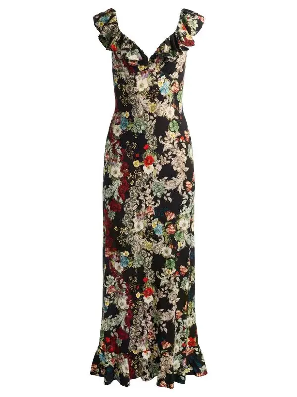 Alice + Olivia Gemma Maxi Dress With Floral Print And Ruffled Trim - Black