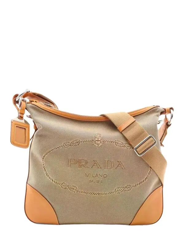 Prada 2000s Logo Jacquard Shoulder Bag - Neutrals