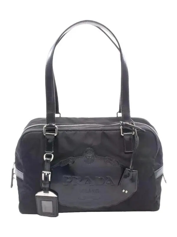 Prada Logo Patch Shoulder Bag - Black