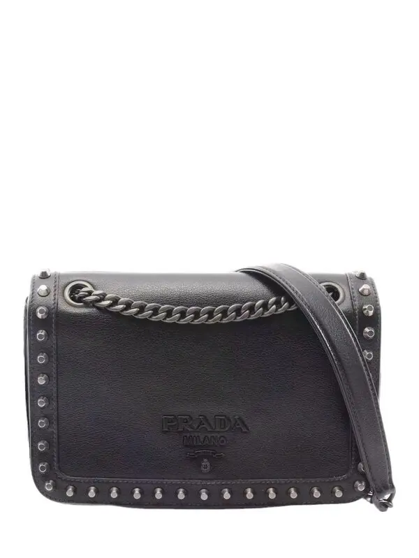 Prada Studded Leather Shoulder Bag - Black