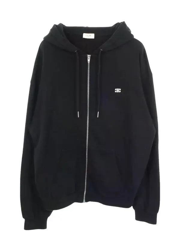 Celine 2010s Triomphe Embroidery Hoodie - Black