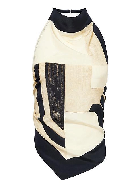 SIR. Sona Halter-neck Silk Top - Geo Scape