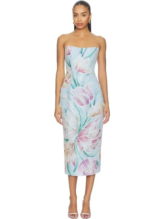 ELLIATT Strapless Sequined Floral Midi Dress - Multi