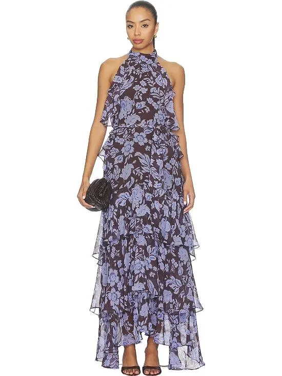 Astr The Label Lae Halterneck Tiered Ruffle Dress - Blue