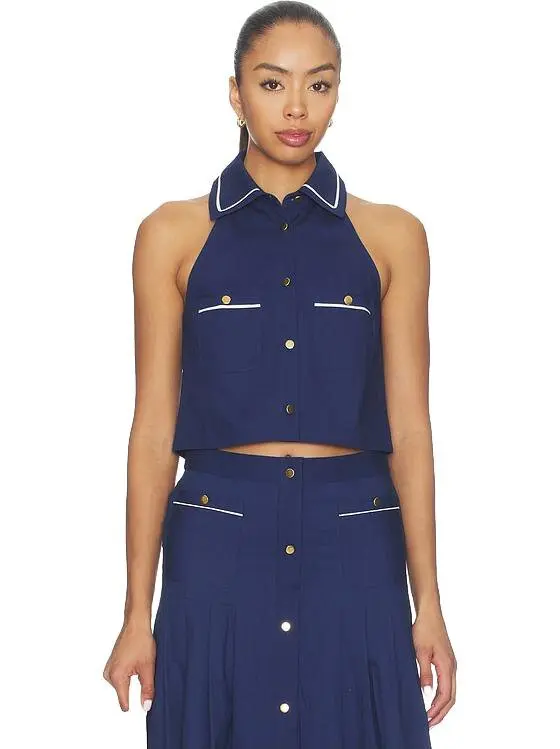 SEROYA Yumi Poplin Top - Navy