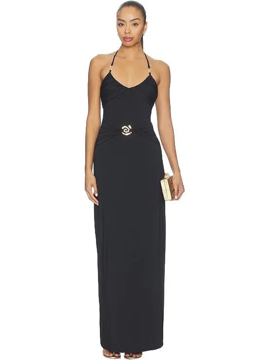 RUNAWAY THE LABEL Nina Ruched Halter Maxi Dress In . Also - Black