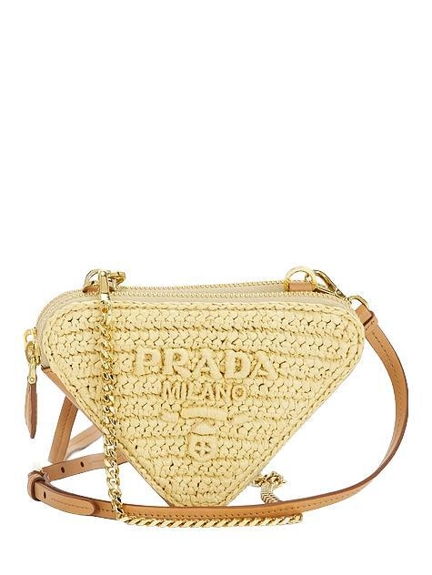 FWRD RENEW Prada Raffia Mini Triangle Shoulder Bag - Beige