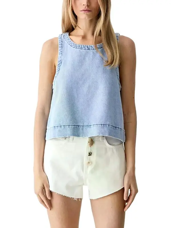 VICOLO Sleeveless Round Neck Blouse - Blue