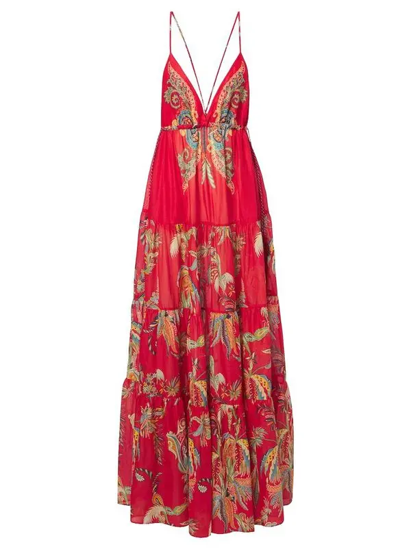 Etro Printed Cotton Maxi Dress - Red