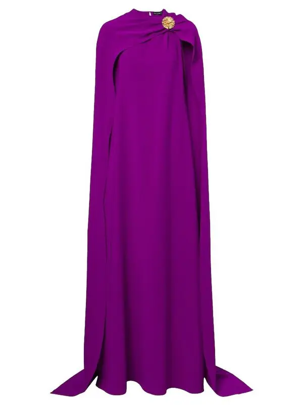 Oscar De La Renta Embellished Cape Silk-blend Georgette Gown - Purple