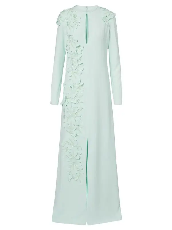 Costarellos Verana Embellished Floral-applique Crepe Gown - Turquoise