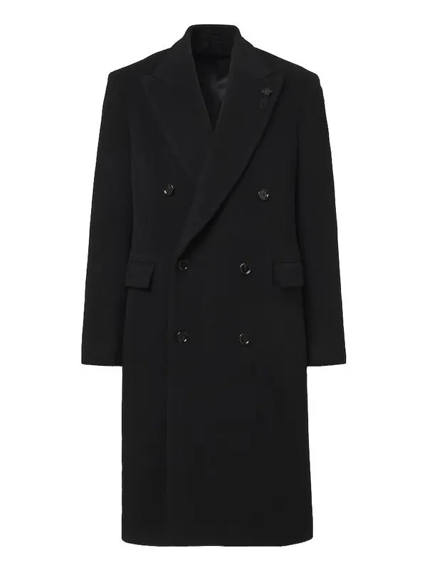 LARDINI Double-breasted Virgin Wool Coat - Black