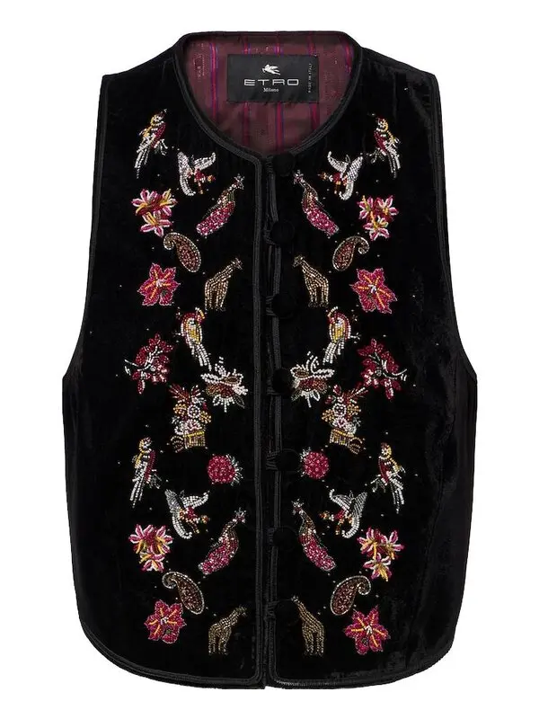 Etro Embellished Velvet Vest - Black