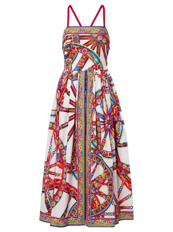 Dolce & Gabbana Carretto Gathered Cotton Poplin Midi Dress - Multicoloured