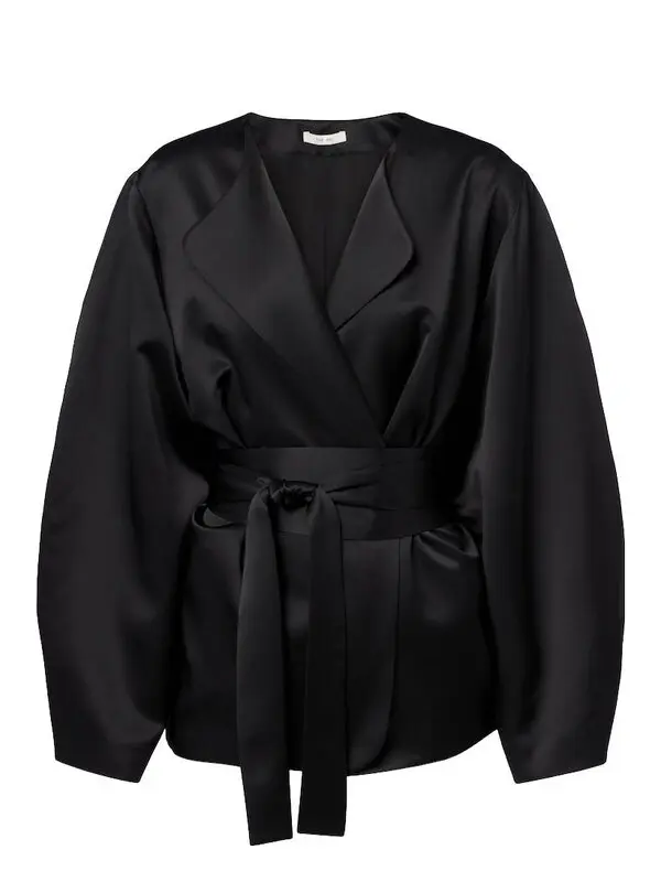 THE SEI Belted Silk Blouson Jacket - Black