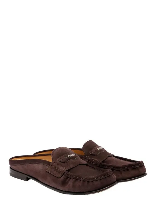 Fendi Suede Mules - Brown