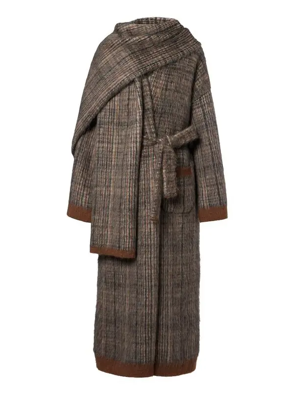 Brunello Cucinelli Checked Mohair And Wool-blend Wrap Coat - Grey
