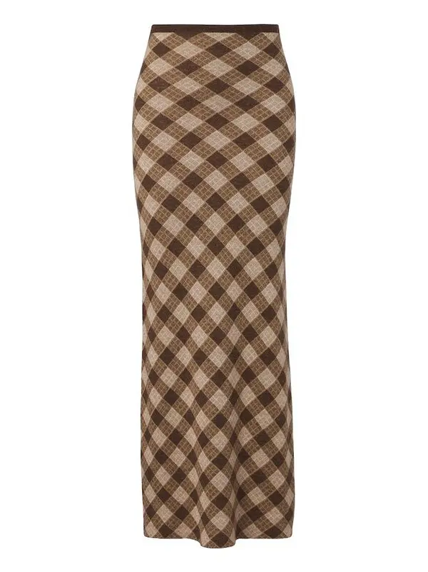 AYA MUSE Kae Plaid Midi Skirt - Brown