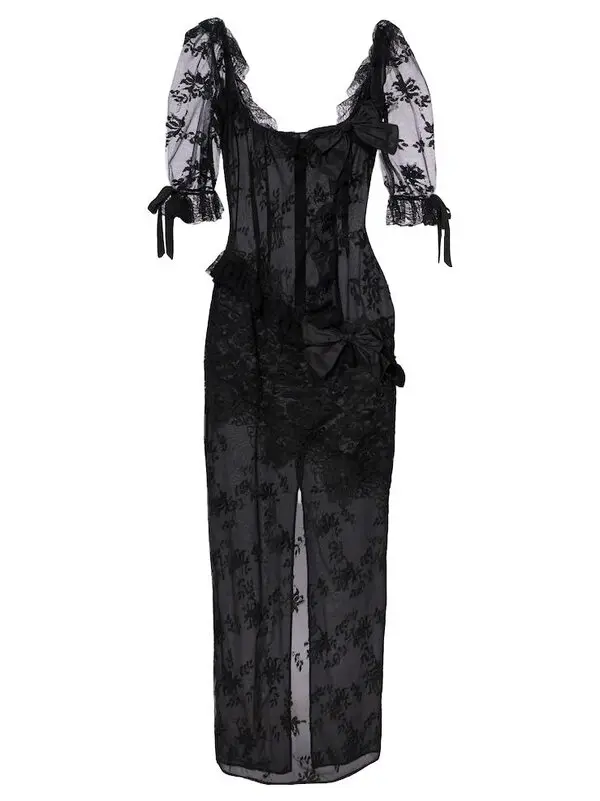 Alessandra Rich Lace Bow Detail Midi Dress - Black