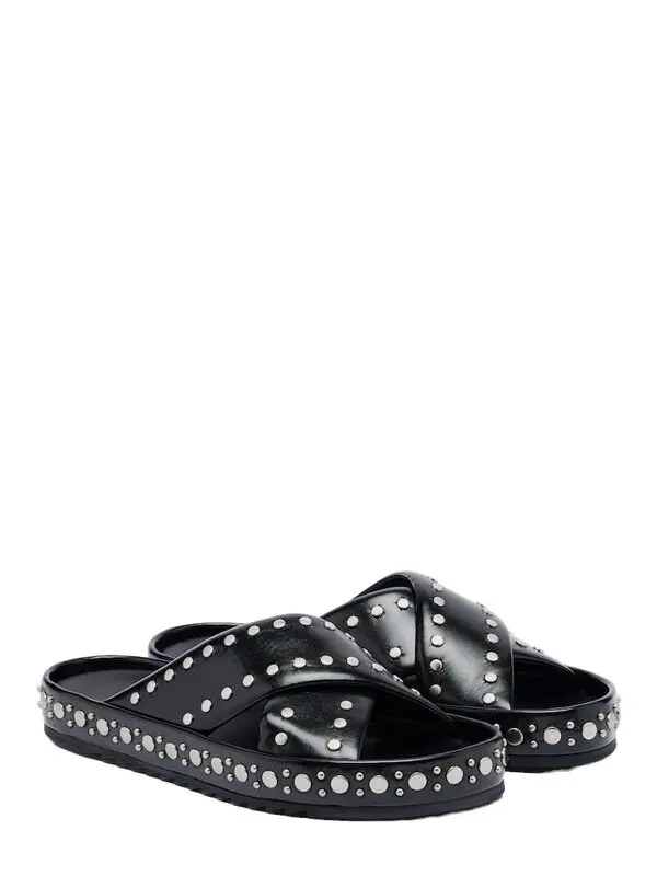 Fendi Studded Leather Slides - Black