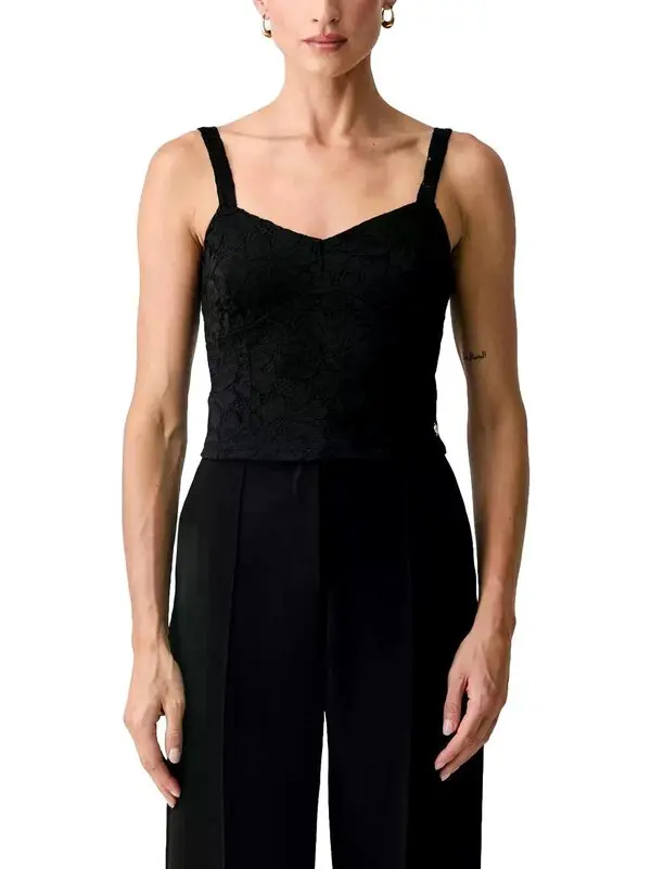 Guess Floral Lace Corset Top - Black