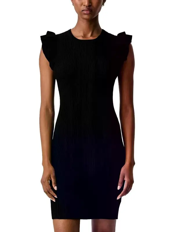 Michael Kors Ruffled Ribbed Knit Dress - Black