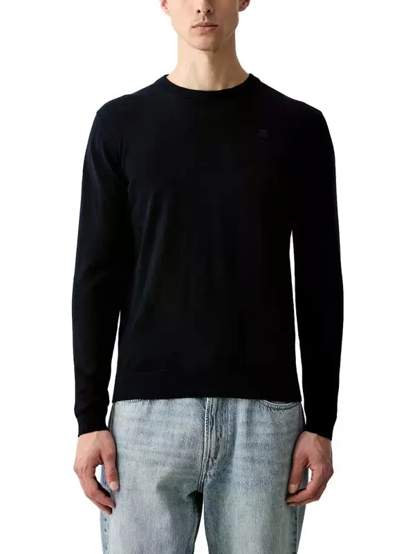 Karl Lagerfeld Logo Patch Fine Knit Crew Neck Sweater - Blue