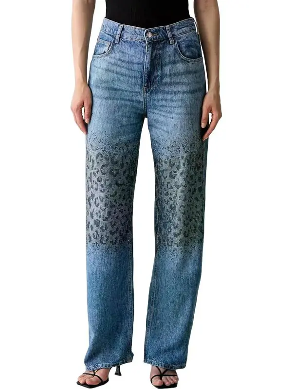 Liu Jo Leopard-pattern Rhinestone Embellished Jeans - Blue