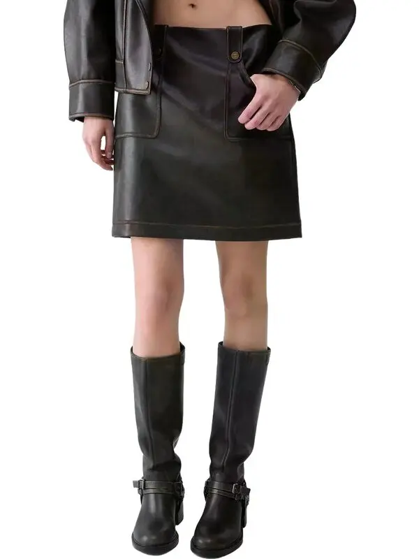 Liu Jo Faded Effect Logo Button Mini Skirt - Brown
