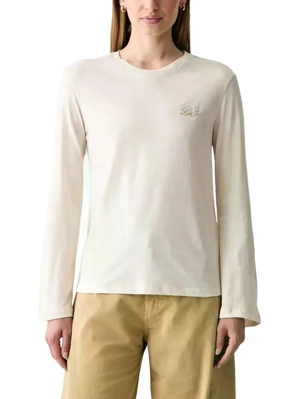 Liu Jo Logo-embroidered Long-sleeve T-shirt - Neutrals