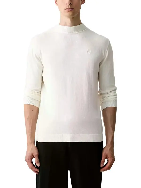 Karl Lagerfeld Logo Patch Mock Neck Fine Knit Sweater - Neutrals