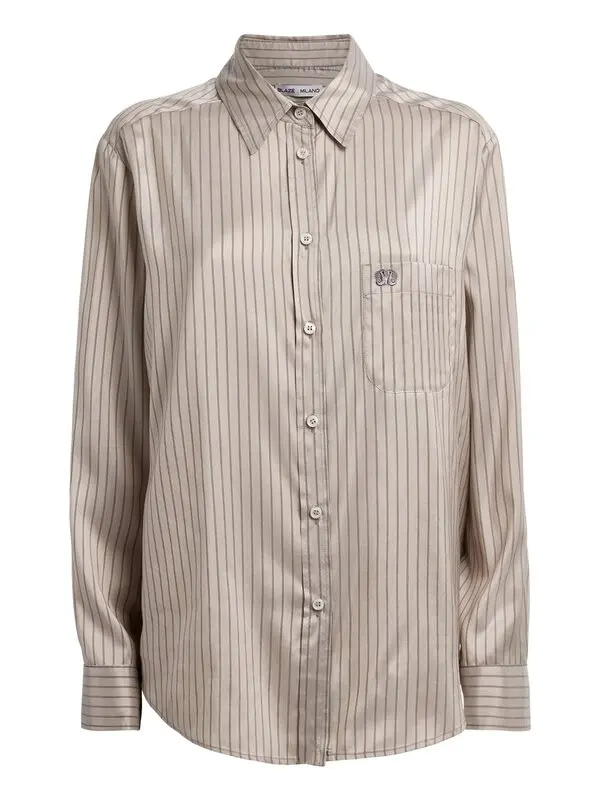 BLAZÉ MILANO Silk Striped Shirt - Grey