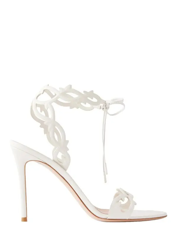 GIANVITO ROSSI White Laser-cut Leather Stiletto Sandals - Neutrals