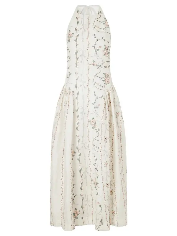Agua Bendita Balsa Navegante Embroidered Linen Maxi Dress - Neutrals