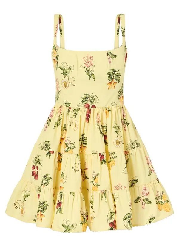 Agua Bendita Granadilla Tiered Floral-print Cotton-poplin Mini Dress - Yellow