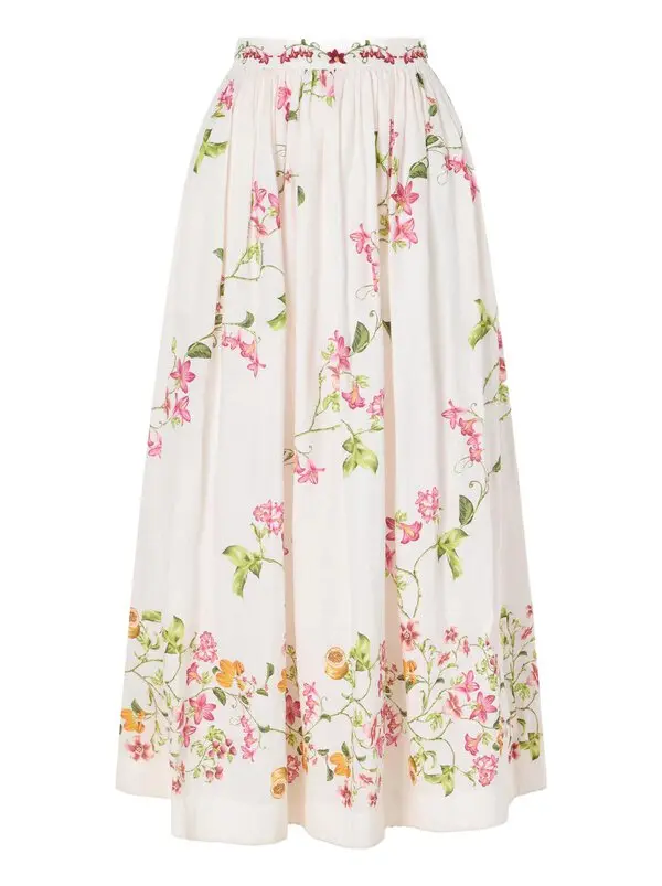 Agua Bendita Floral-print Linen Maxi Skirt - Neutrals